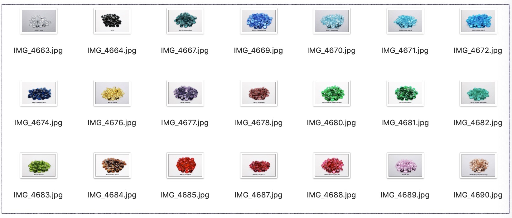 HARDEN GLASS GEMSTONES COLOR CHART